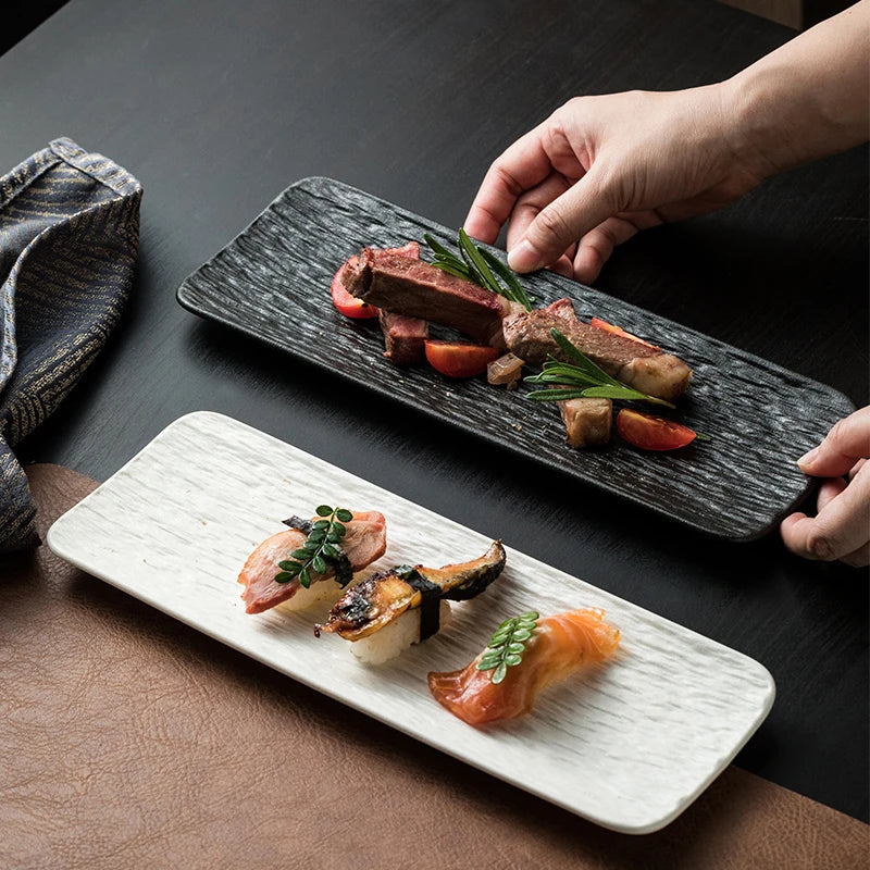 12-Inch Rectangular Black and White Ceramic Plate – MRSLM