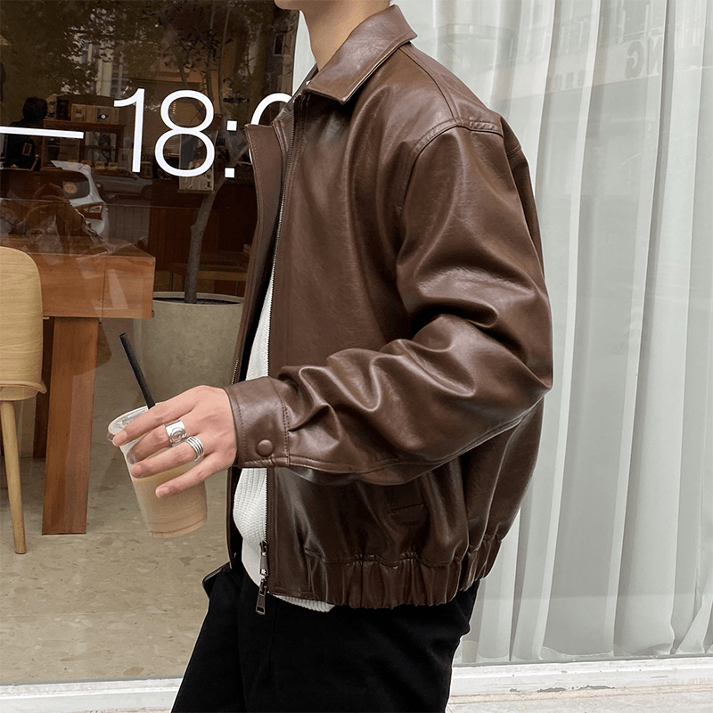 Vintage Style Men's Short Leather Jacket - Loose Fit Design – MRSLM